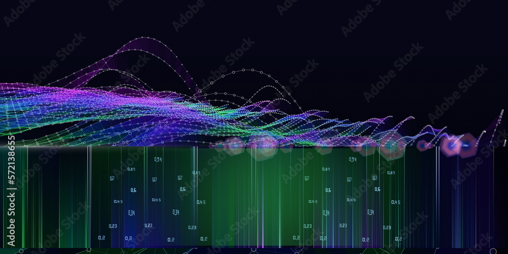 Abstract background color wavy graph from dotted guides with blurred ...