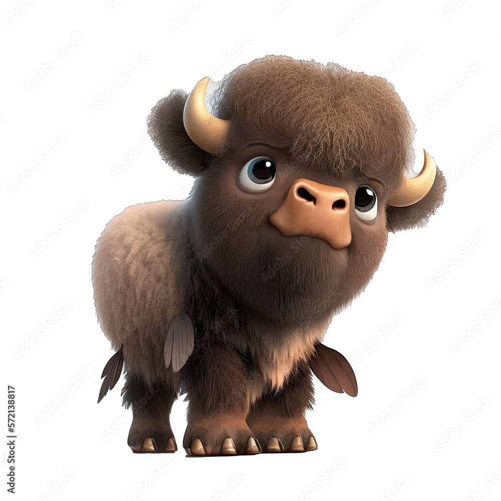 Cute Animation Cartoon Character Animal Bison Design Elements Isolated ...