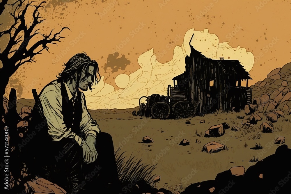 Storybook Graphic Novel Style Illustration of a Defeated Husband and ...