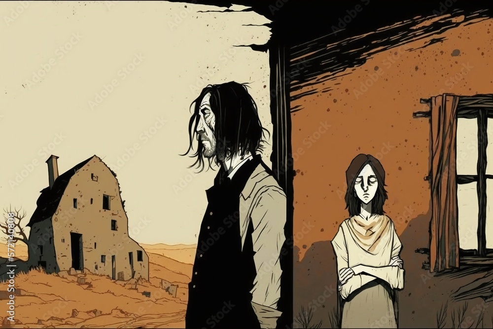 Storybook Graphic Novel Style Illustration of a Defeated Man on a ...