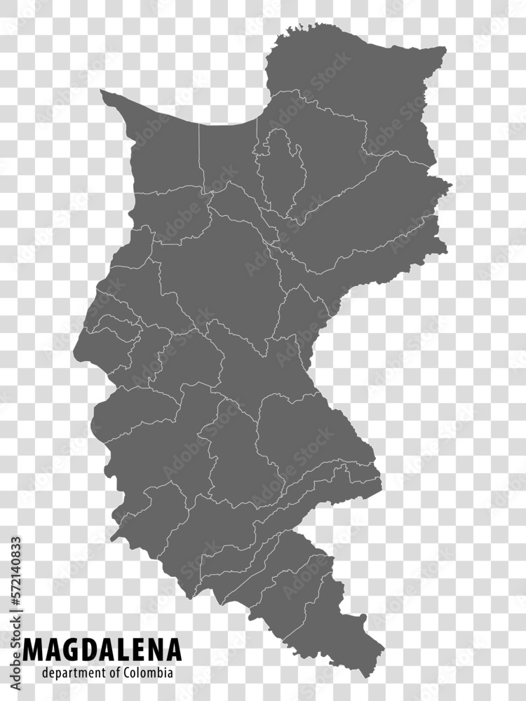 Magdalena Department of Colombia map on transparent background. Blank ...