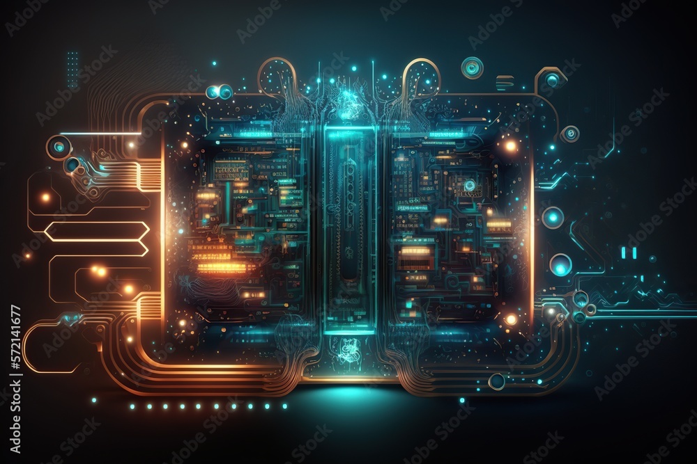 Abstract quantum computing circuit with futuristic design. Created with ...