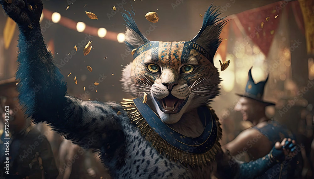 Cute and Cool Animal Bobcat in Rio Carnival Costume: Colorful ...