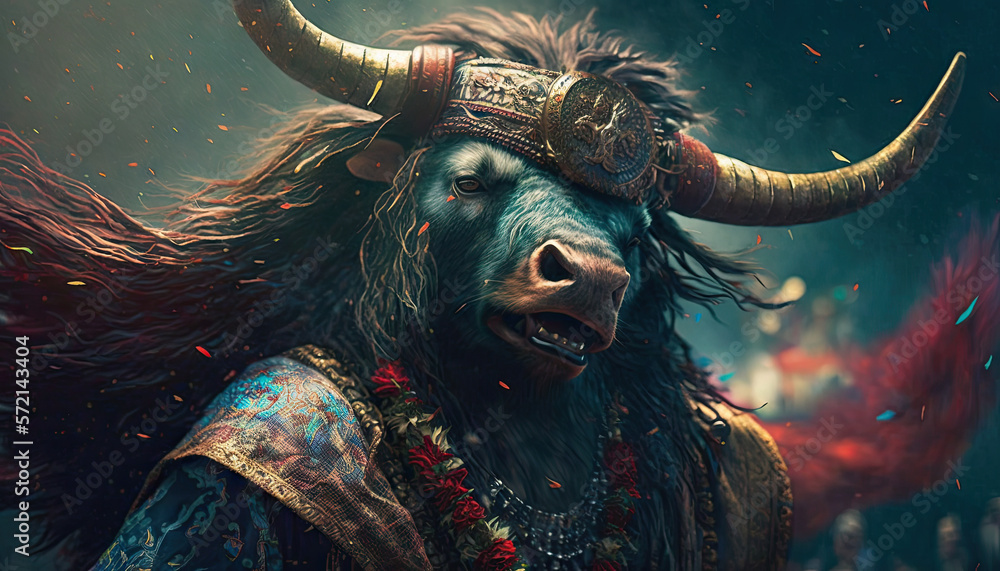 Cute and Cool Animal Yak in Rio Carnival Costume: Colorful Illustration ...