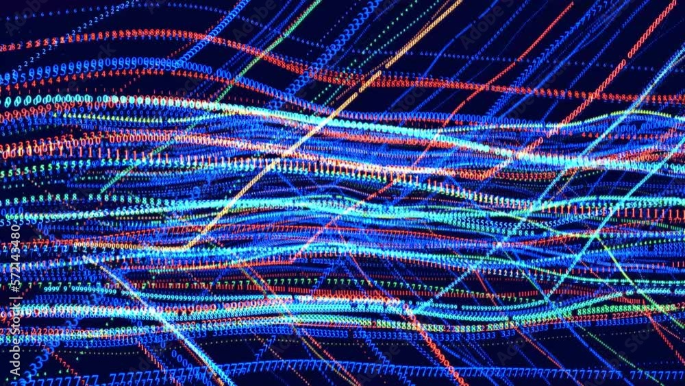 digital waves in space. Vj loop hologram abstract bg. Symbols form lines, grid. Information ...