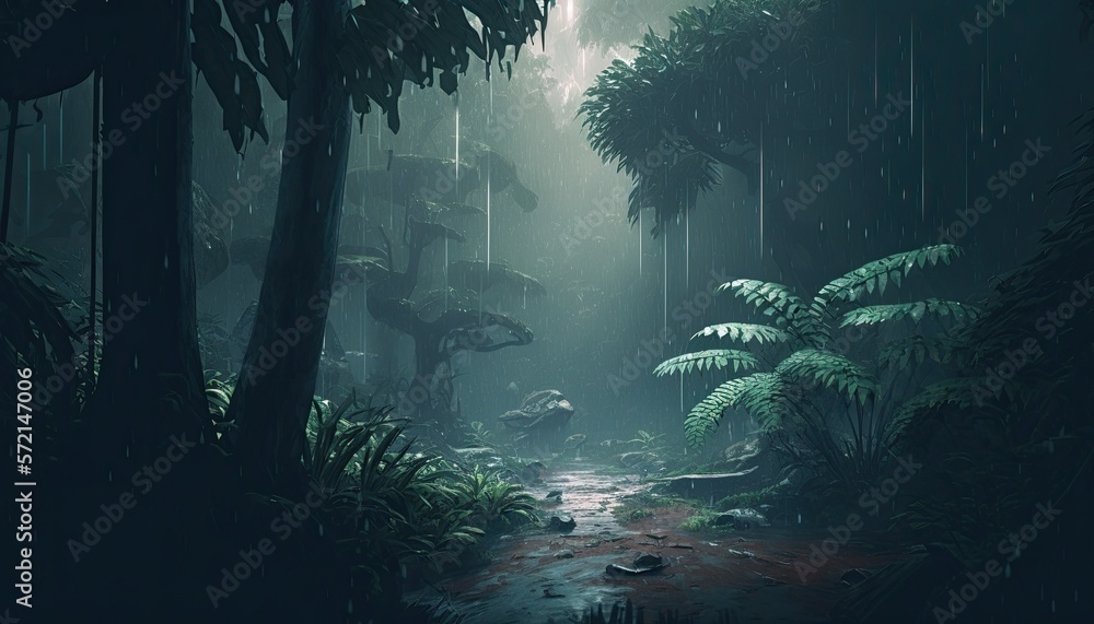 Dense Raining Forest Landscape Wallpaper Generated AI HD 4K Stock ...