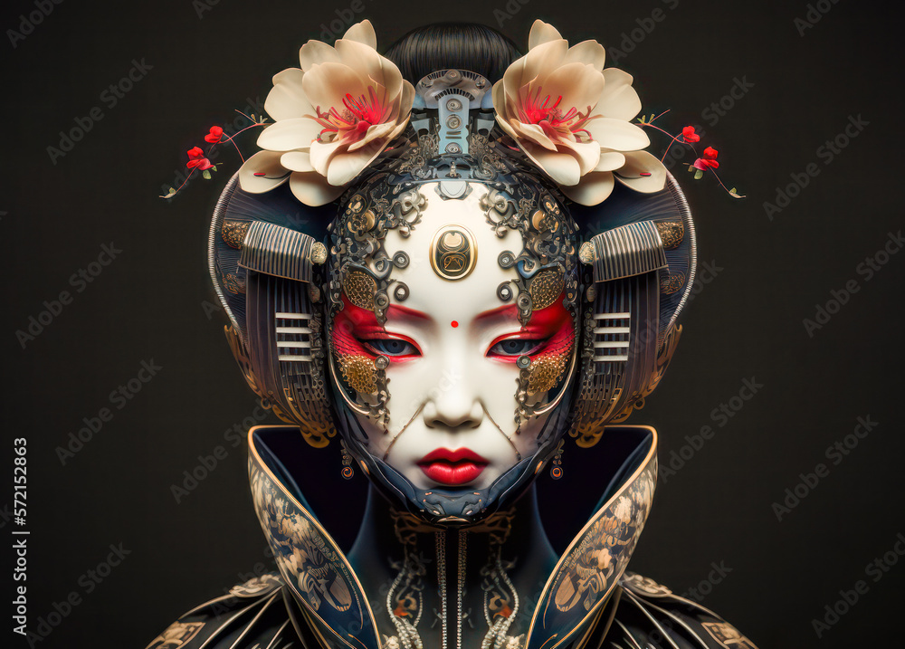 Robot Cyborg Geisha A Fusion of Technology and Tradition. Generative AI ...