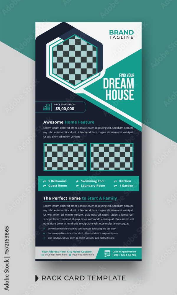 Real estate rack card template design, Corporate real estate agency ...