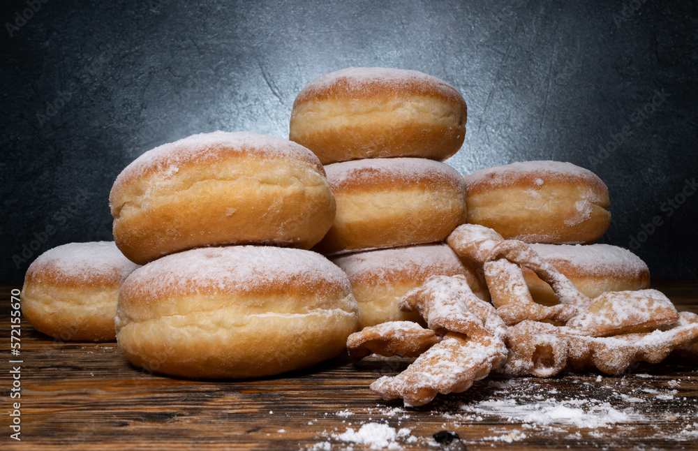 Polish pączki deep-fried doughnuts and angel wings sweet crisp pastry ...