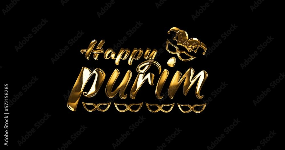 Happy Purim text animation. Handwritten inscription in golden color on ...