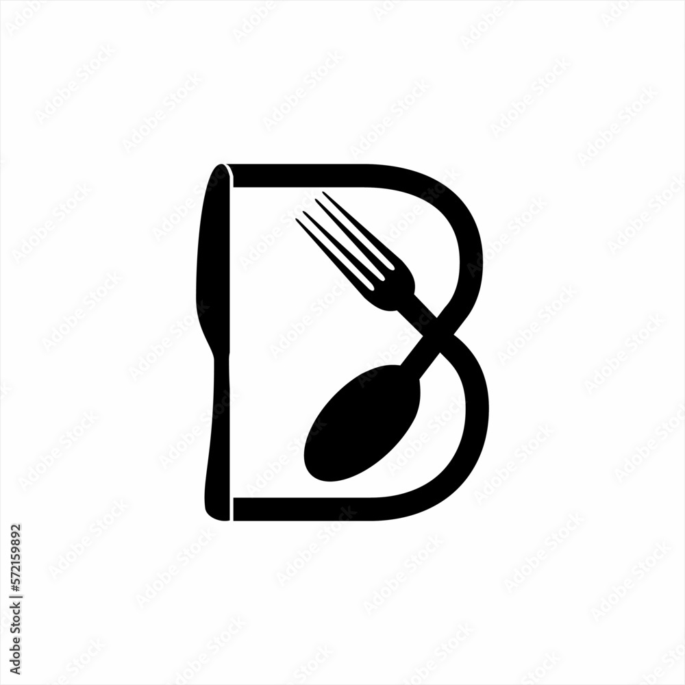 Vetor de Letter B logo design with spoon,fork and knife. The logo can ...