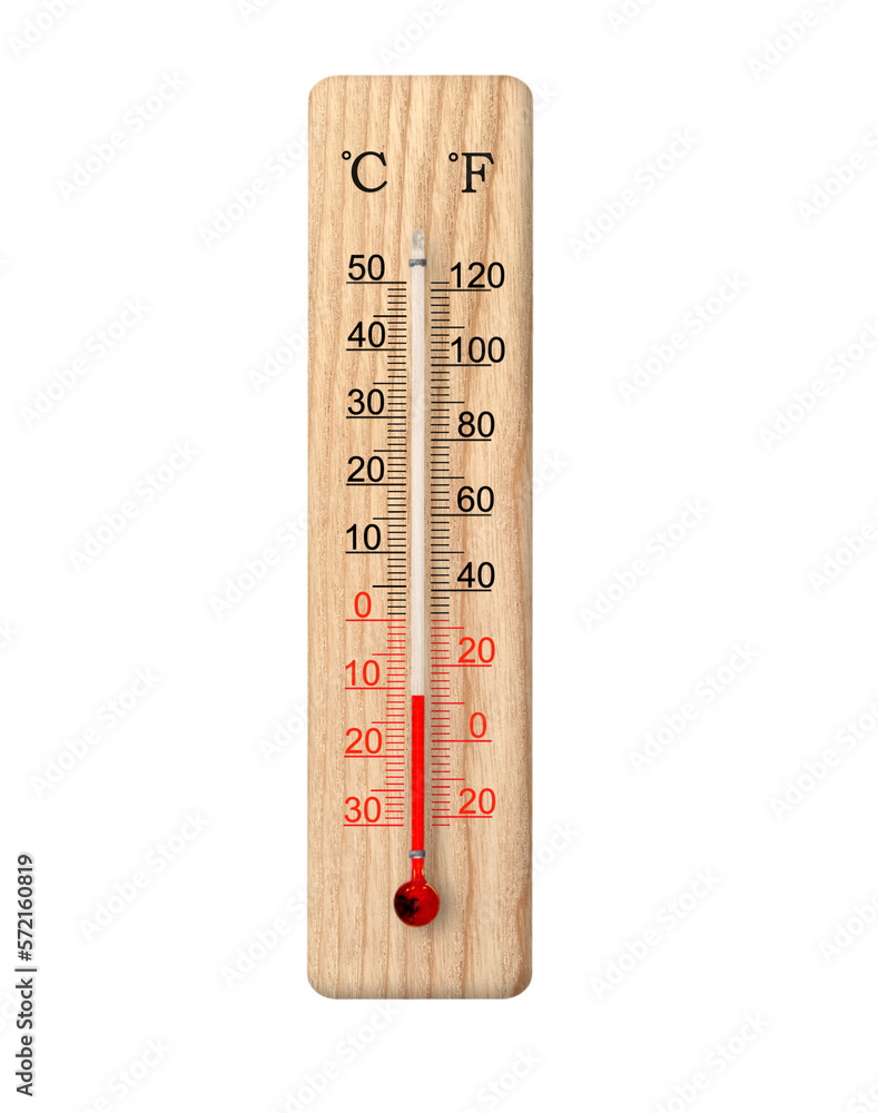 Wooden celsius and fahrenheit scale thermometer isolated on transparent ...
