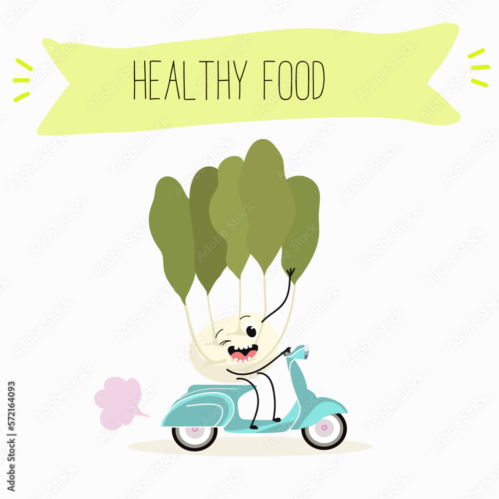 Vector Illustration with funny cartoon characters horseradish, kohlrabi ...