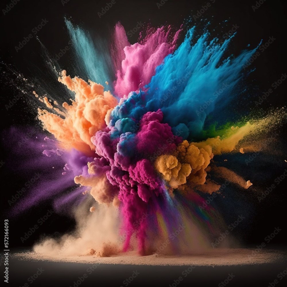 Holi colour explosion in dark background. Generative AI Stock ...