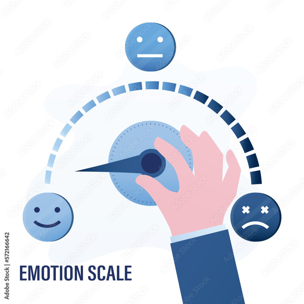Control your emotions, concept banner. Hand moves arrow on measurement ...