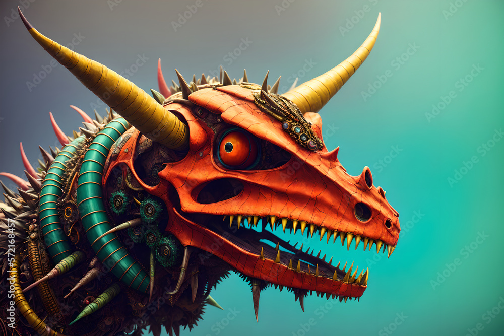 Hellish monster with fangs and horns, rotted flesh, empty eye sockets ...