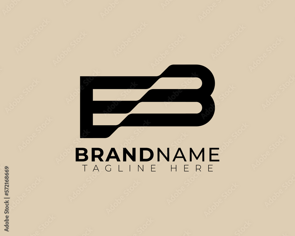 simple flat waving flag with letter E B number 3 as negative space ...