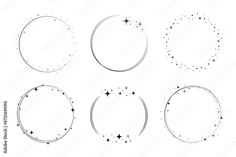 Circle star border frame set. Sparkle circle frame. Wreath round ...