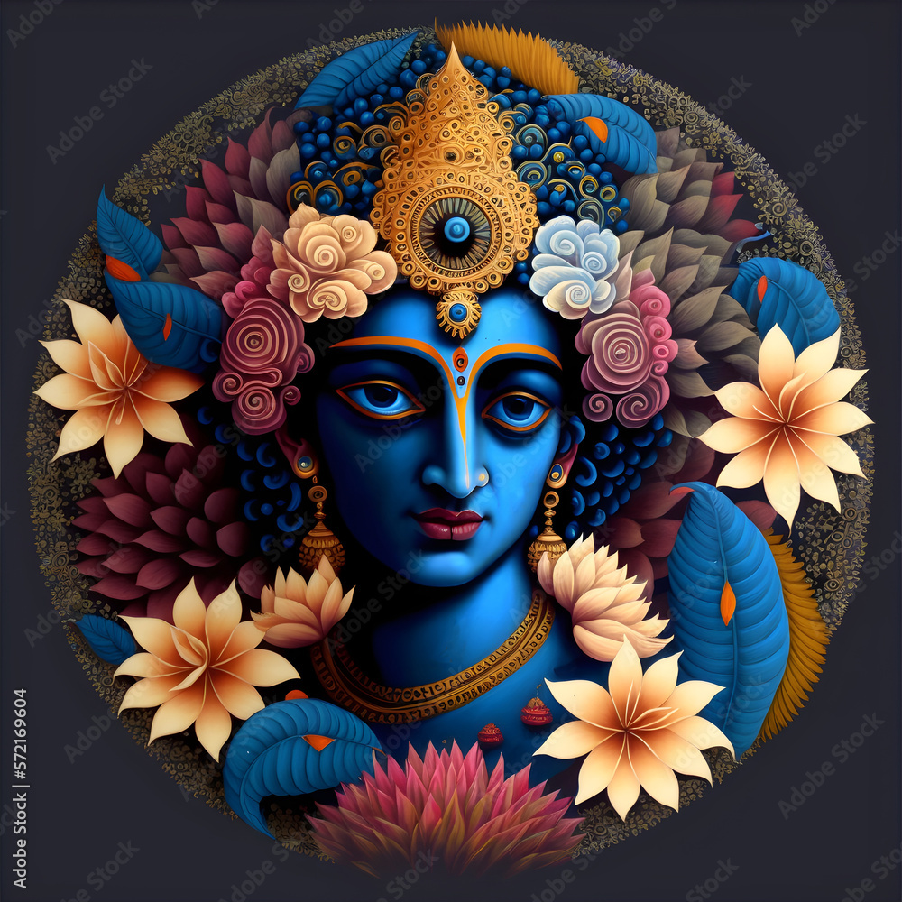 Hindu God Shree Krishna Painting (symbol of Devine Love). Lord Krishna ...