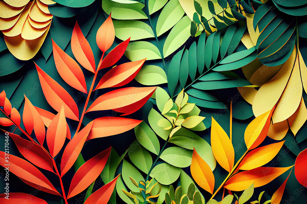 Botanical abstract background wallpaper with various green leaves ...