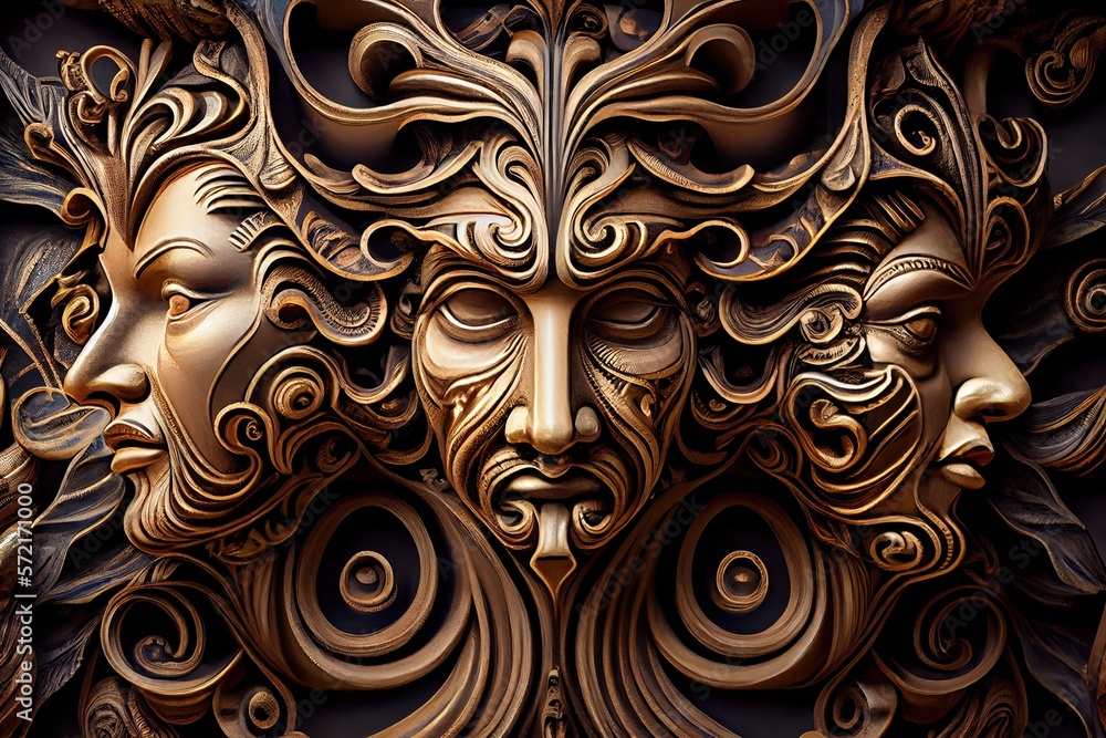 Photo & Art Print Surreal wall composed of a variety of grotesque and ...