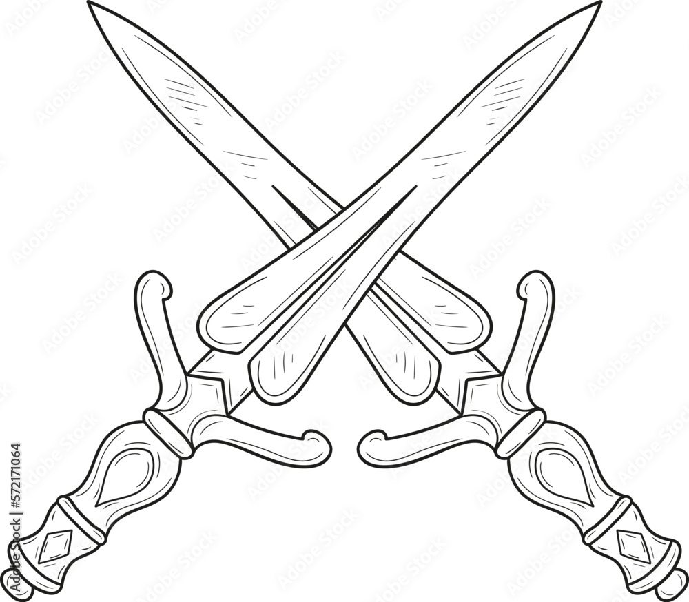 Illustration of crossed daggers in engraving style. Design element for ...