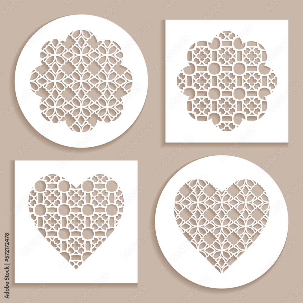 Templates for laser cutting, plotter cutting, printing. Heart and ...