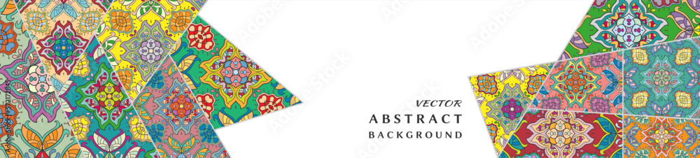 Creative doodle art banner background. Abstract header with different shapes and textures ...