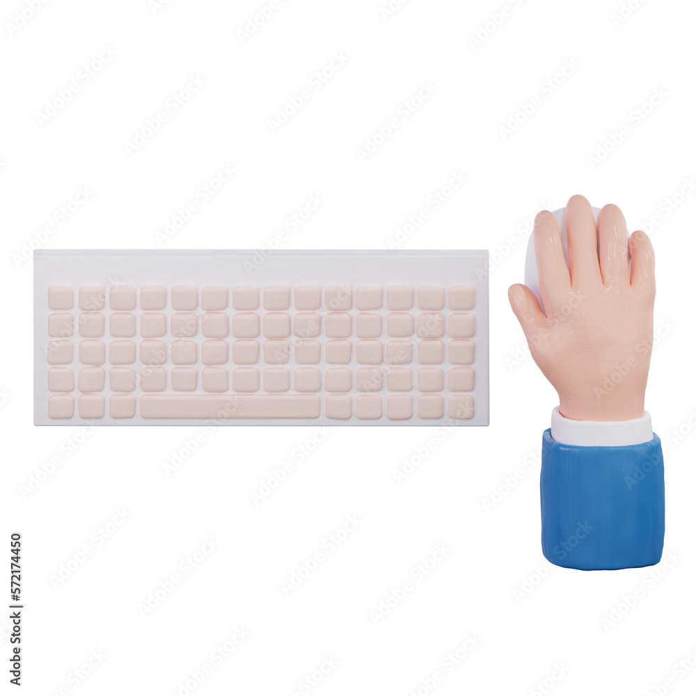 Hand with computer keyboard and mouse. 3D Rendering Stock Illustration ...