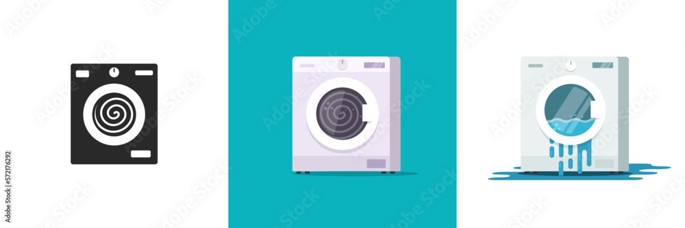 Washing machine icon black simple pictogram, washer broken or breakdown ...