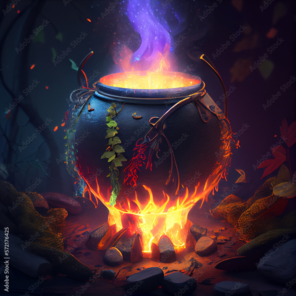 Dense steam above a cauldron, magical still life with smoke, fantasy ...