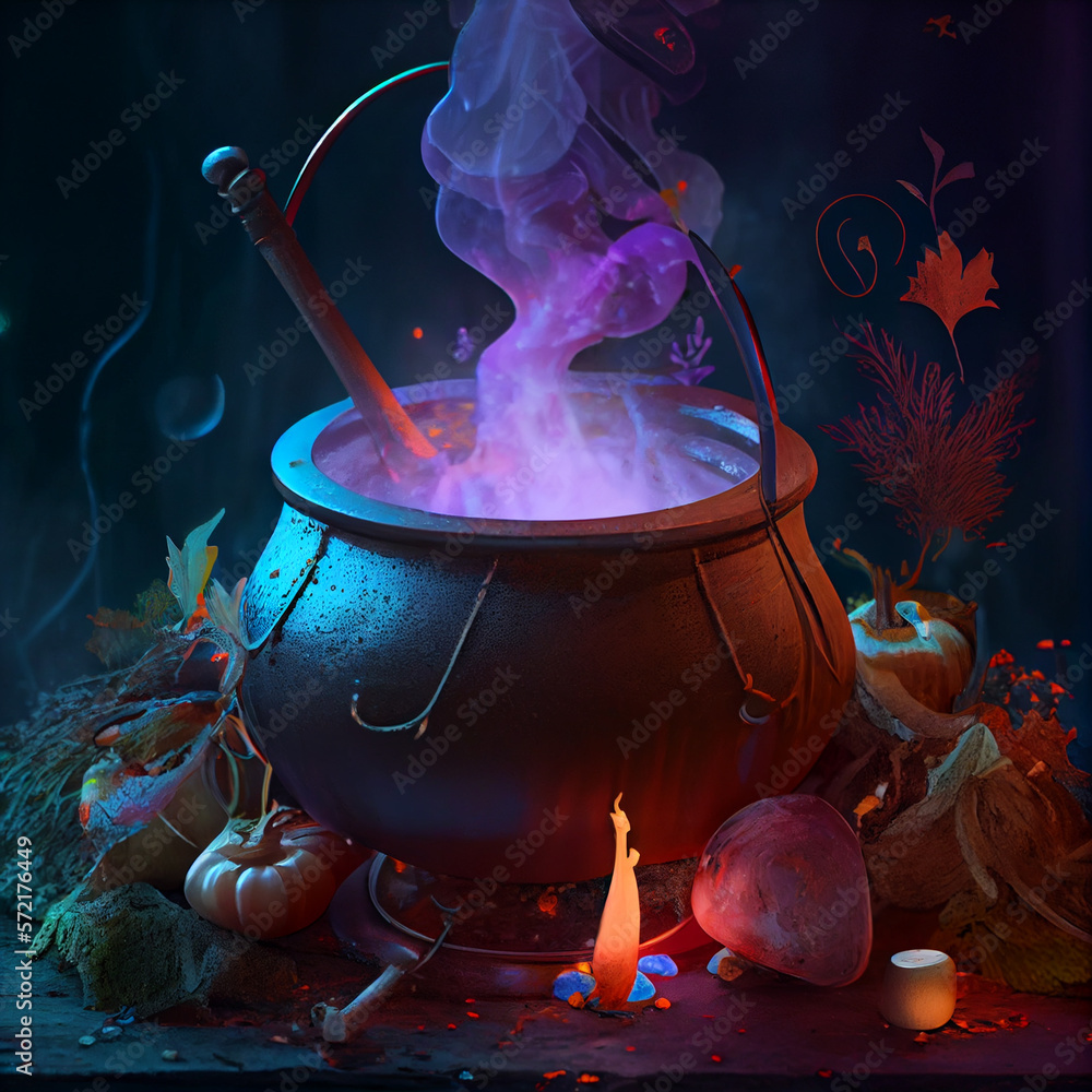 Dense steam above a cauldron, magical still life with smoke, fantasy ...