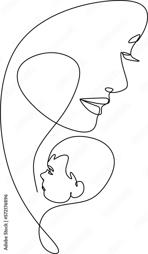 Abstract mother with a child in continuous one line drawing art style ...