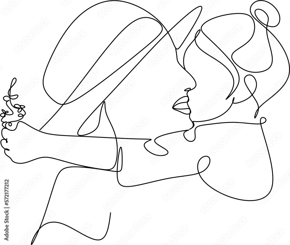 Abstract mother with a child in continuous one line drawing art style ...