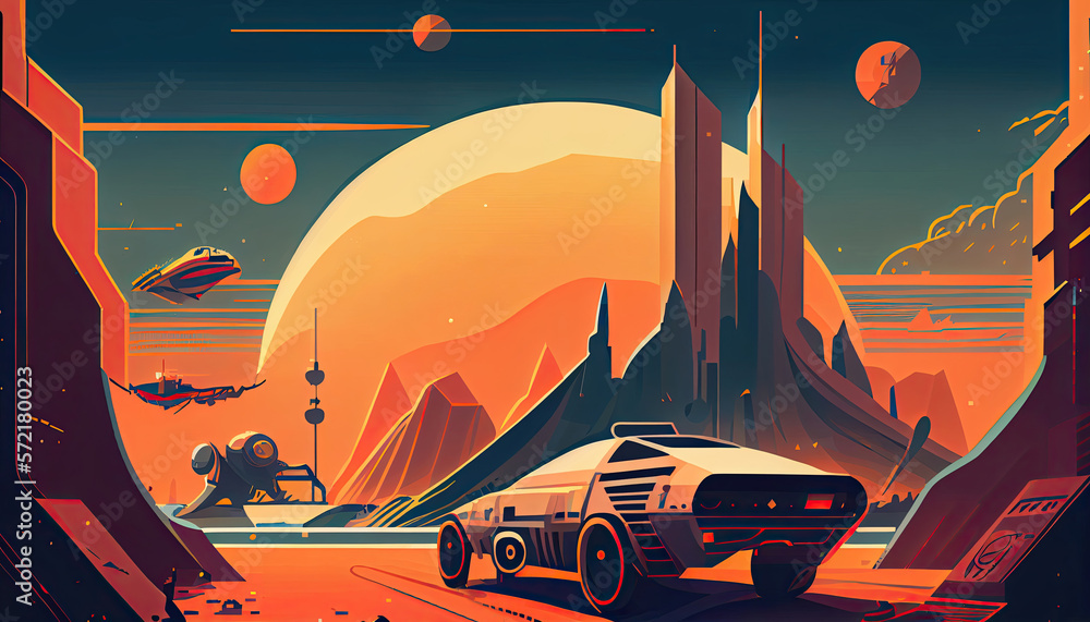 retro futurismn - flat design - ai generated Stock Illustration | Adobe ...