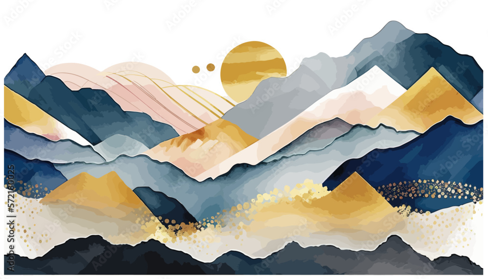 Mountain background vector. in traditional oriental, minimalistic ...