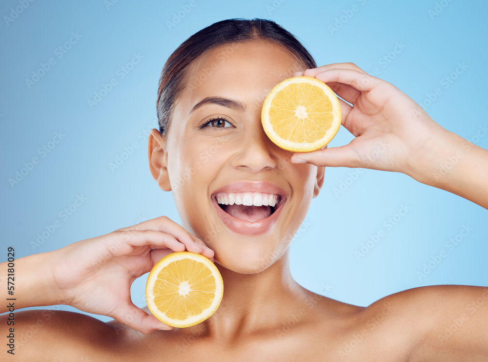 Lemon skincare, woman and beauty for portrait, clean wellness and ...