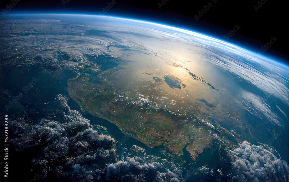 Planetary, view from space of planet earth. background stars and clouds ...