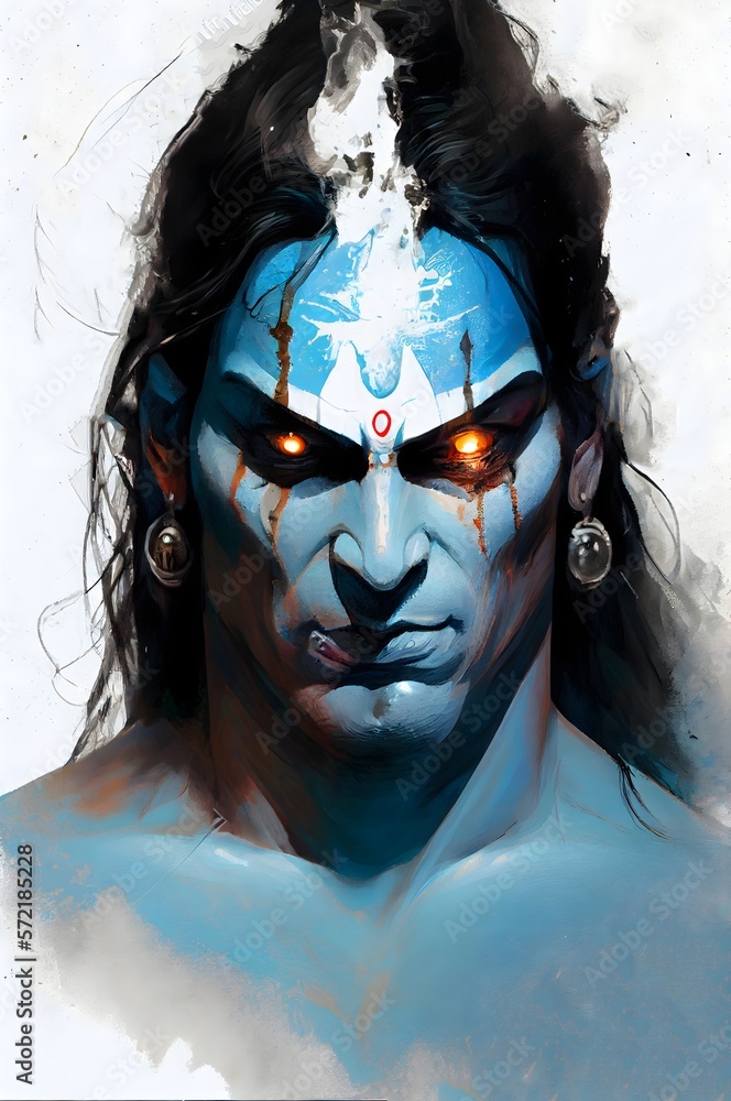 Colorful indian hindu God Shiva. God Shiva epic pose with magic in eye ...