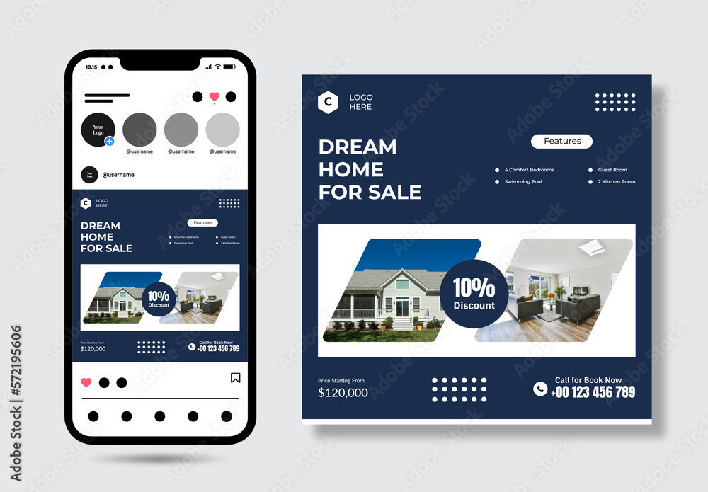 Modern Home Social Post Design Template Stock Template | Adobe Stock