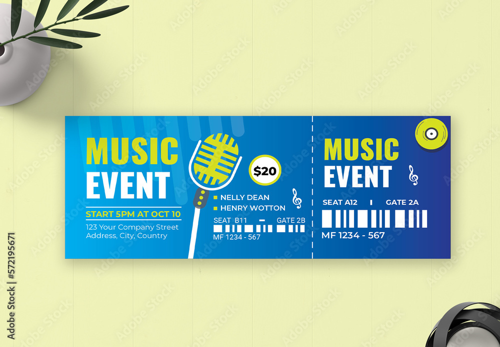 Music Event Ticket Design Template Stock Template | Adobe Stock