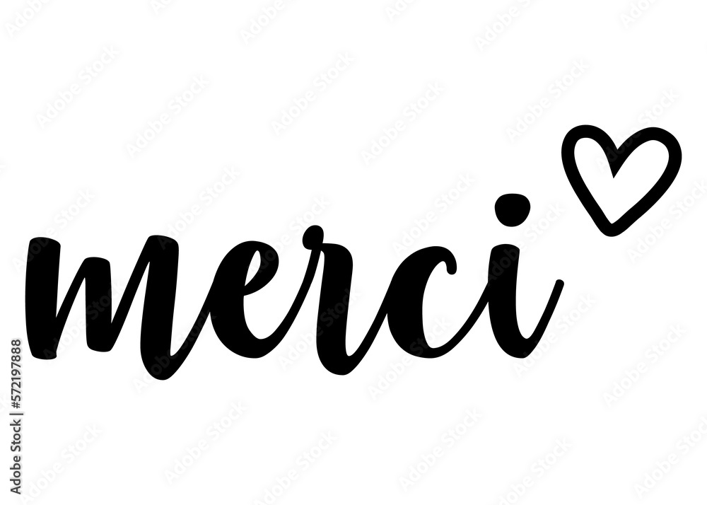 Letras de la palabra merci con corazón. Texto manuscrito merci en ...