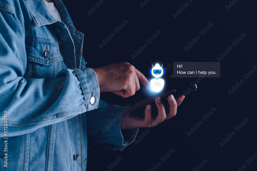 Chatbot concept. open AI, Artificial Intelligence. businessman using ...