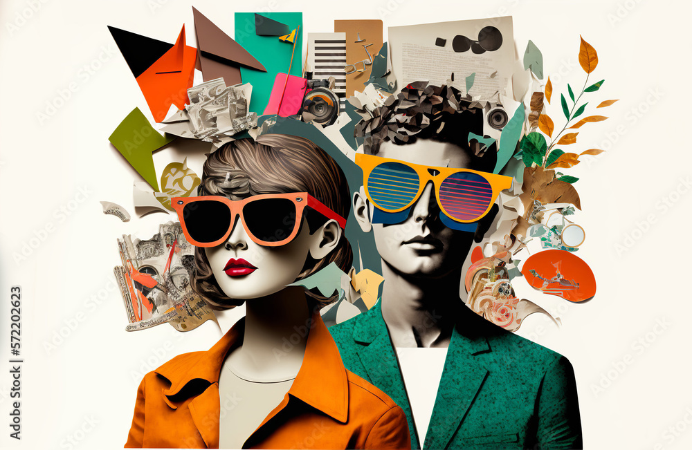 Abstract modern art collage portrait of young woman. Trendy paper ...