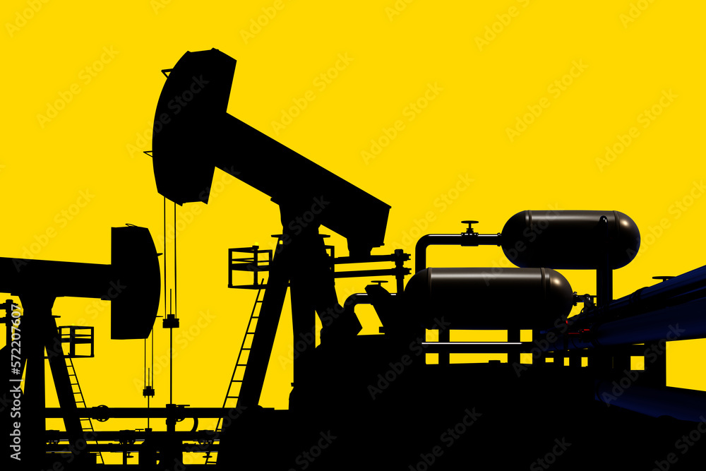 Oil industrial background. Oil field pumps with pipeline. Background ...