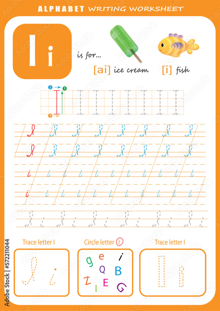 I letter handwriting practice worksheet. Alphabet letter tracing ...