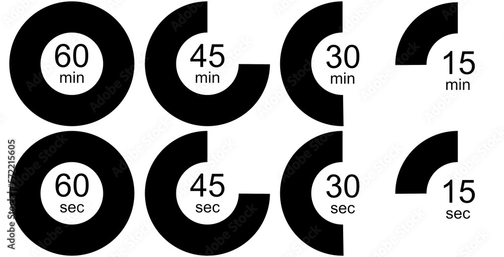 Timer icons collection, black and white timer shapes isolated over ...