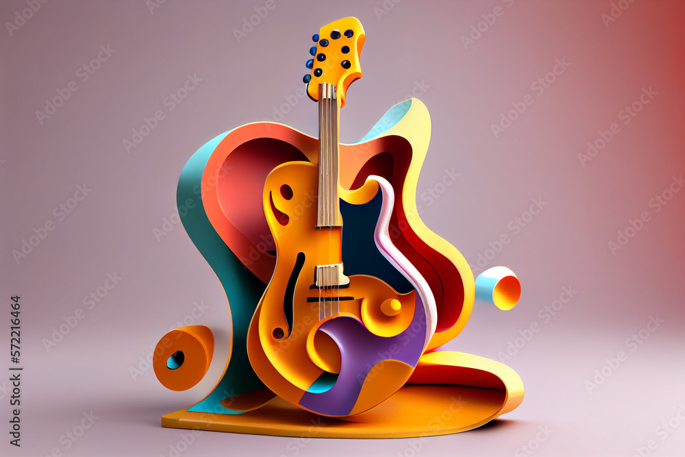 guitar and music notes Generative AI technology. Stock Illustration ...