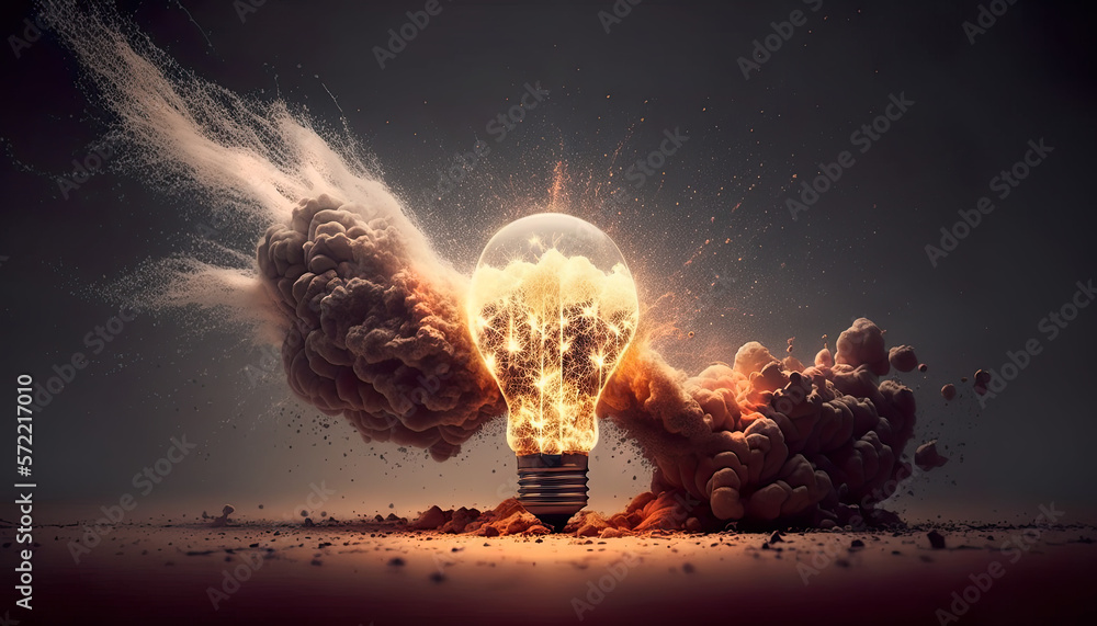 Lightbulb eureka moment with Impactful and inspiring artistic explosion ...