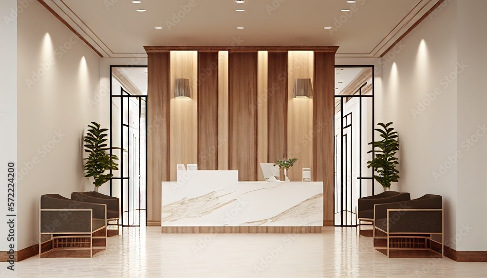 Luxury and contemporary lobby area interior design in white and wood ...
